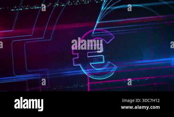 Euro EUR currency EU money icon looped abstract digital object. Cyber ...