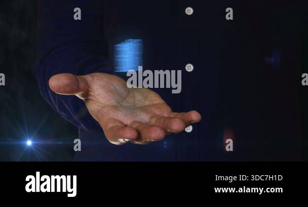 Error warning alert 3d symbol over man hand. Cyber technology icon ...