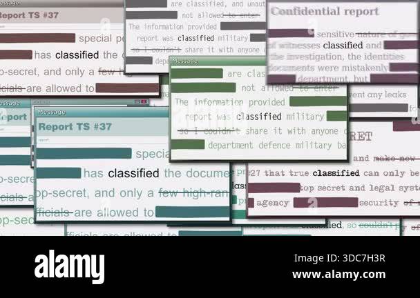 Classified top secret pop up windows on computer screen. Abstract ...