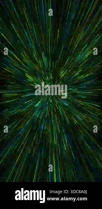 Abstract zoom in visuals of leading lines, neon beams in blue and green ...