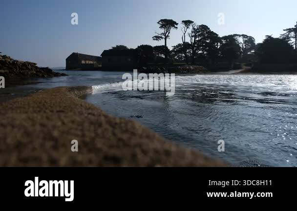 4K fixed shot video showing the coastal landscape of Berder Island in ...