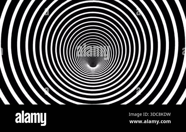 Looping optical illusion animation featuring black and white concentric ...