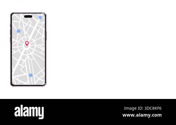 Smartphone screen displaying animated city map with pulsing red ...