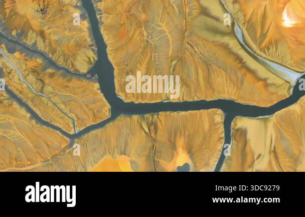 Surreal aerial view of colorful chemical mine waste waters. Nature ...