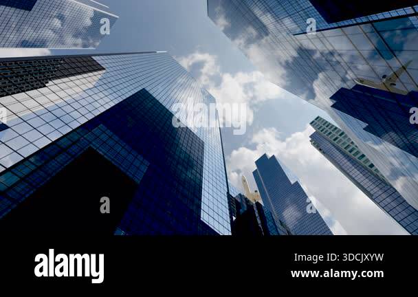 Airplane Flying Over High-Rise Buildings in a Modern City Skyline Stock ...