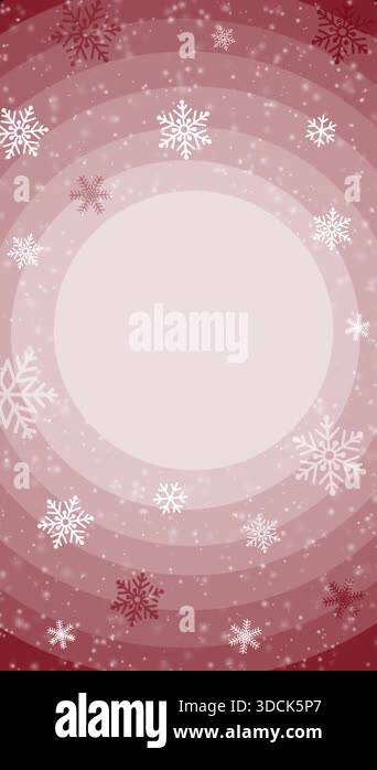 Light pink circle surrounded by red pink rings and snowflakes. Snow ...