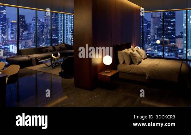 Ultra-luxurious, dark, and modern penthouse in a high-rise penthouse ...