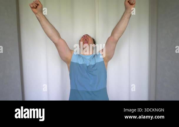 Human emotions. Showing victory and joy, or winning and waving. Body ...
