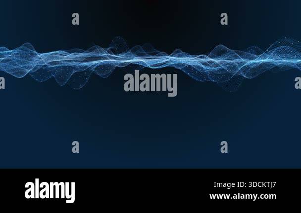 Futuristic video animation with particle wave object in slow motion and ...