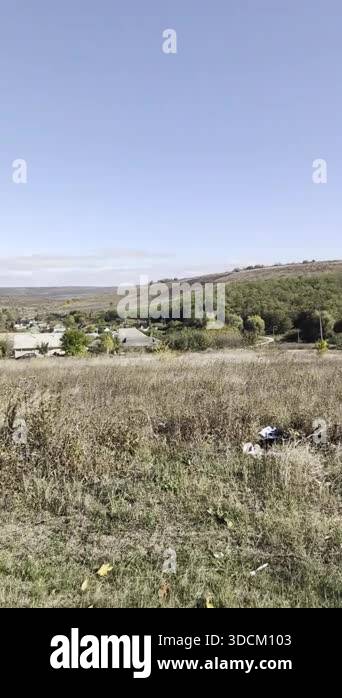Wide Grassland Panorama With Rolling Fields And Sunlit Blue Sky, Low ...