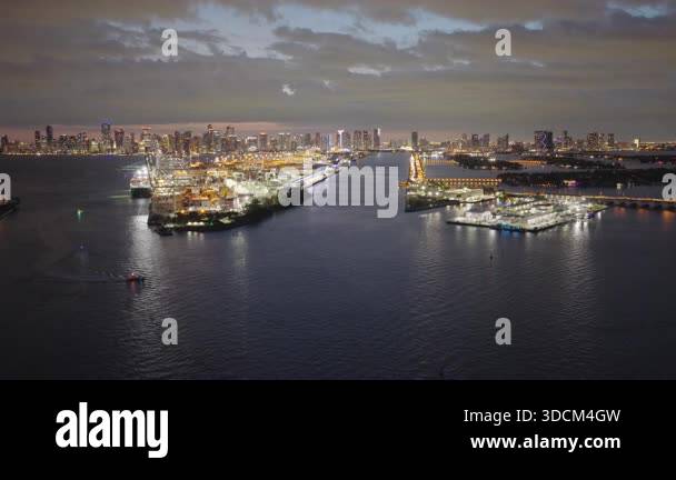Port of Miami. Cargo shipping container in Miami, aerial view. Freight ...