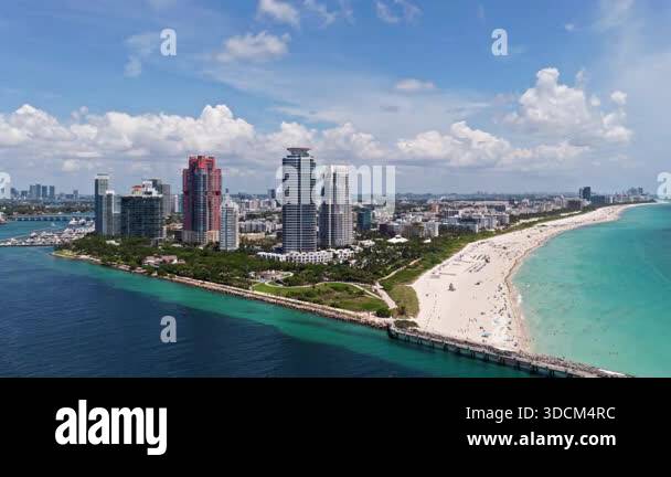 Miami Beach aerial drone view with skyline. Miami from above. Drone ...
