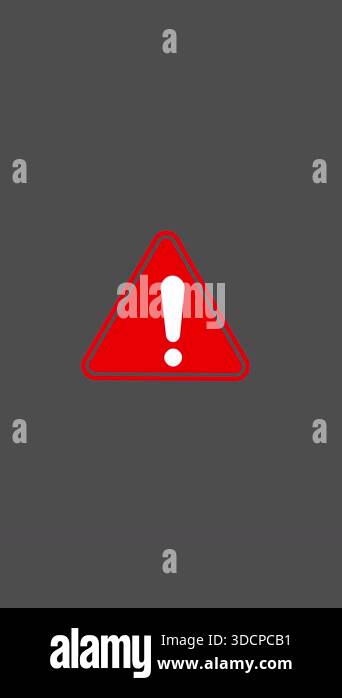 Animated red alert icon on vertical dark screen background in 4k Stock ...