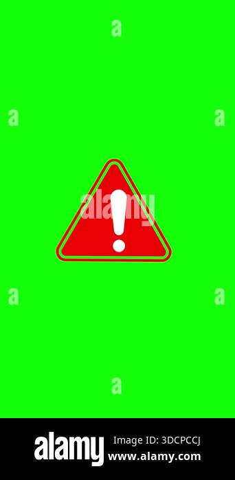 Animated red alert icon on vertical green screen background in 4k Stock ...