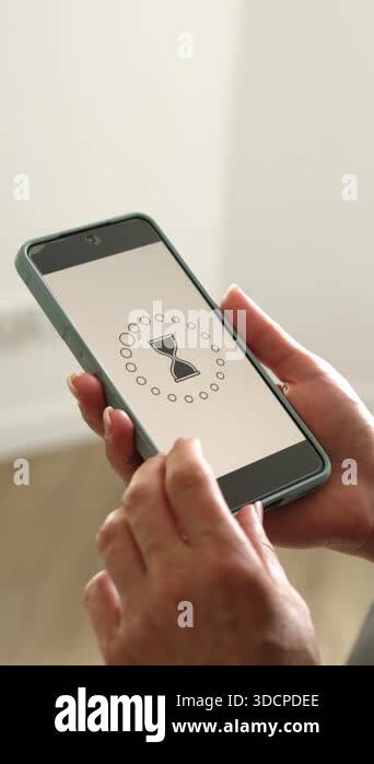 Girl Holding Smartphone With Loading Process On White Screen, Vertical ...