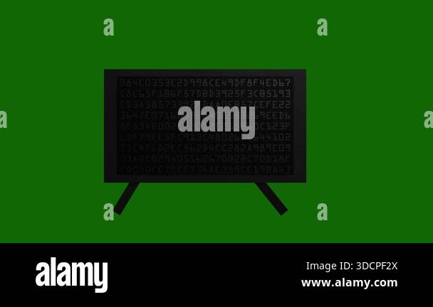 Computer monitor displays flow of binary information green background ...