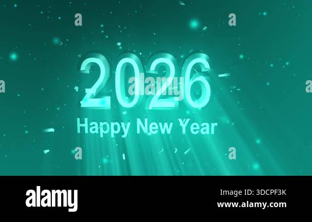 Happy New Year cold blue light rays floating in space 4k animation ...