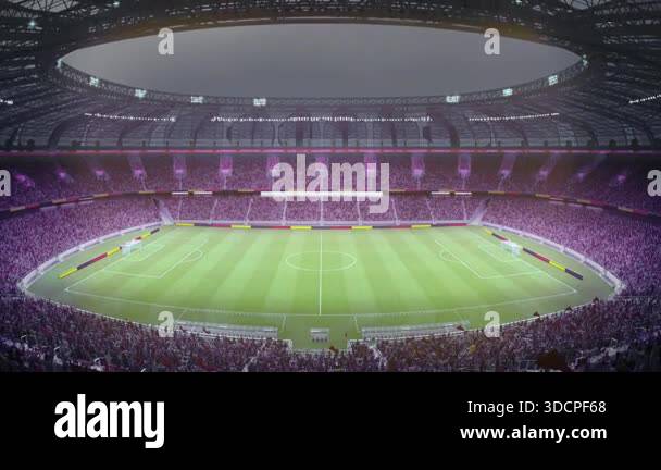 Animated ad. Wide 3D football stadium interior with vibrant lighting ...