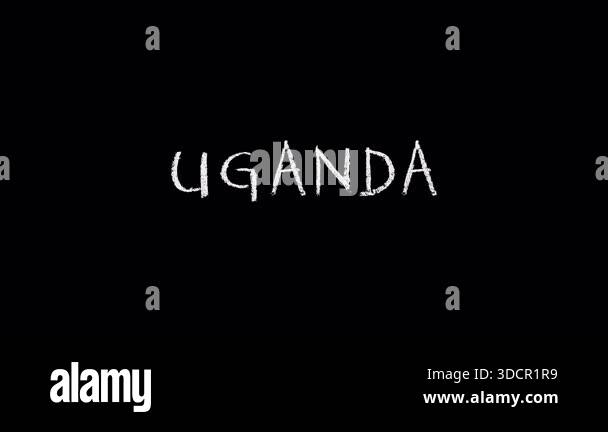 Animated hand drawn text uganda appearing on black background, suitable ...
