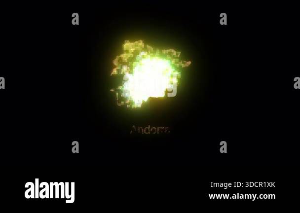 Andorra map appearing and disappearing with light and particles effects ...