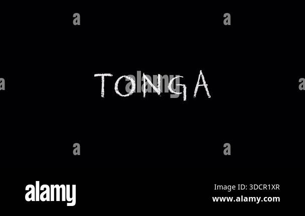 Chalk drawn word tonga emerging through stop motion technique on dark ...