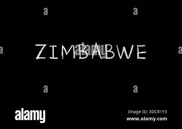 Handwritten zimbabwe word emerging dynamically against black background ...