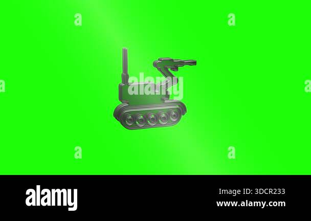 Advanced military robotic tank slowly rotating against green screen ...