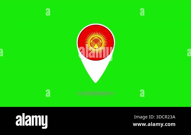 Location pin featuring kyrgyzstan national flag bouncing against green ...