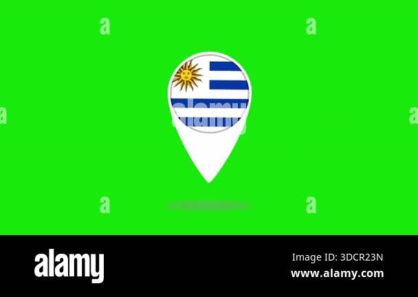 Animated uruguay flag marker bouncing on green screen background, ideal ...