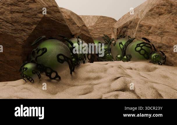 Stylized Alien Landscape With Green Alien Egg and Rotating Vine Stock ...