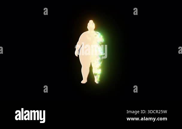 Human body silhouette transforming into digital pixels, symbolizing digital health, virtual ...