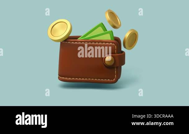 wallet with money 3d icon animation. money in wallet motion Stock Video ...