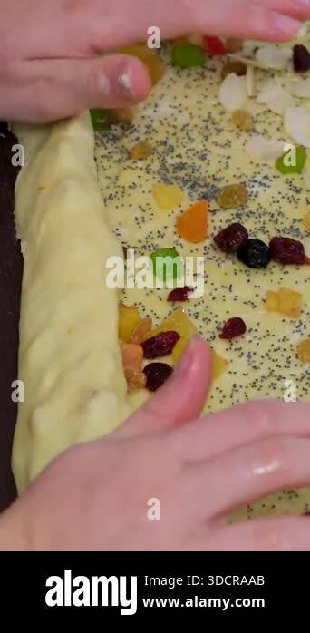 process of making homemade cruffins. Rolling yeast dough, adding butter ...