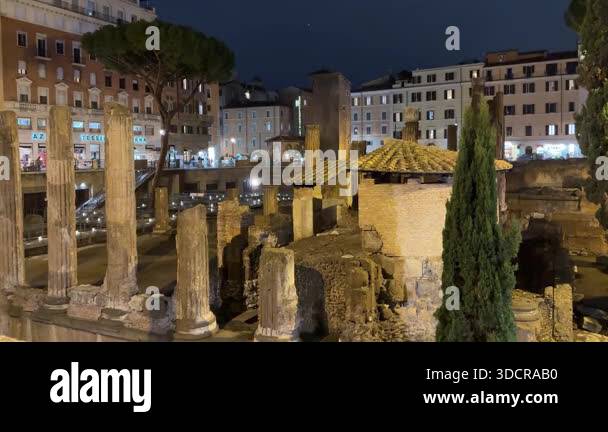 Rome, Italy Ruins of ancient Roman columns standing near modern ...