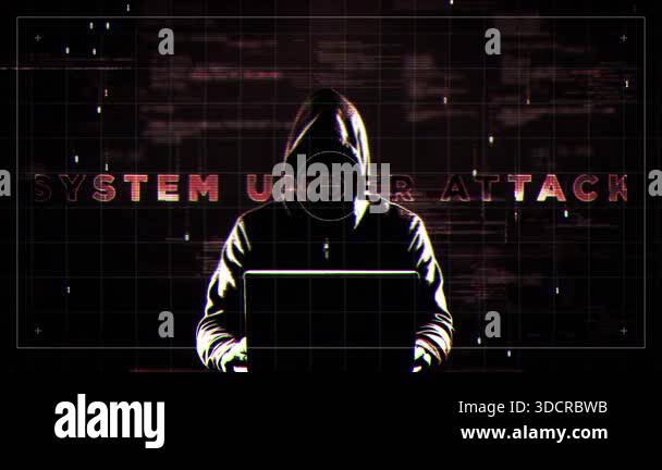 System Under Attack Glitch HUD Satelite Style Hologram Video Stock ...