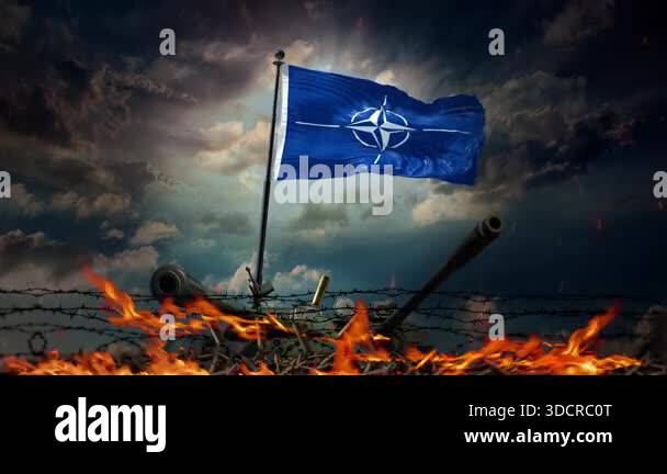 Nato Flag with war cinematic look Stock Video Footage - Alamy