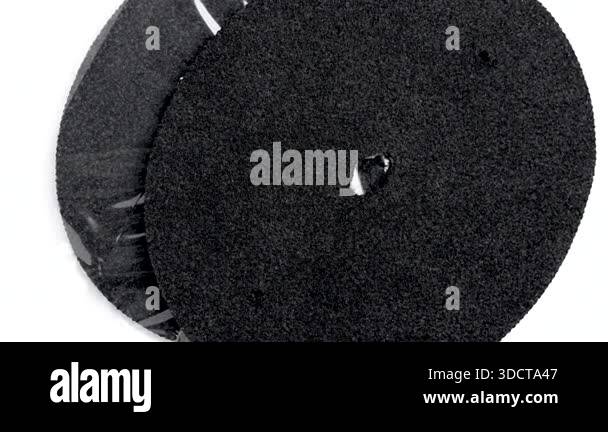 Clean new industrial water filters with black fiber texture on white ...