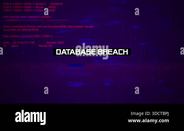 Database Breach Warning Text on hacking background screen V03 Stock ...