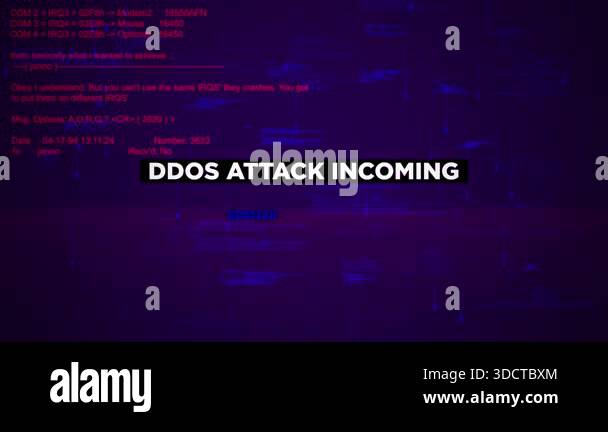 DDoS Attack Incoming Warning Text on hacking background screen V03 ...