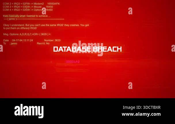 Database Breach Warning Text on hacking background screen Stock Video ...
