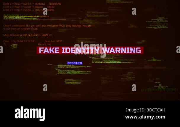 Fake Identity Warning Text on hacking background screen Stock Video ...