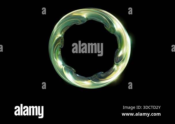 Twist glass metal circle portal on black bg able to loop endless 4k ...