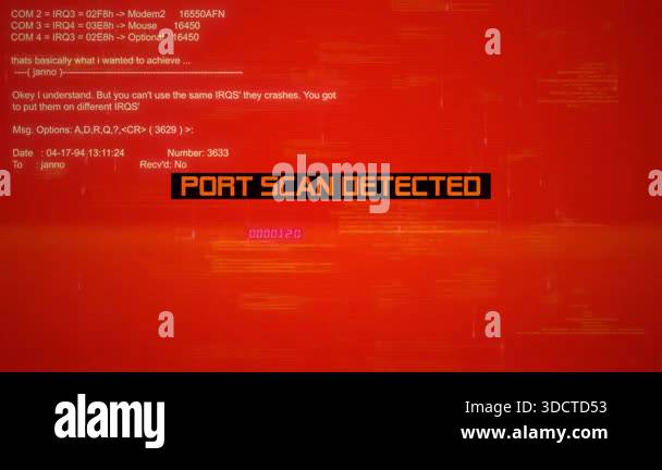 Port Scan Detected Warning Text on hacking background screen Stock ...