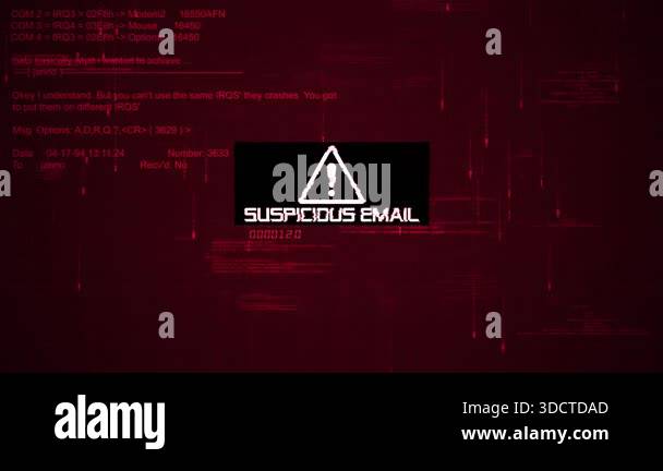 Suspicious Email Warning Text on hacking background screen V02 Stock ...