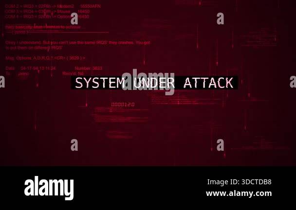 System Under Attack Warning Text on hacking background screen V02 Stock ...