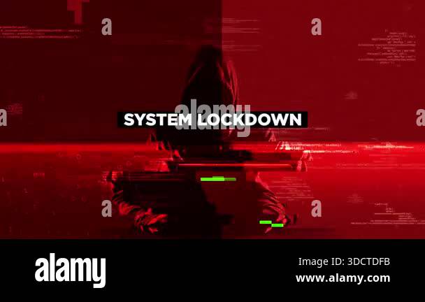 System Lockdown Warning text on no signal background Stock Video ...