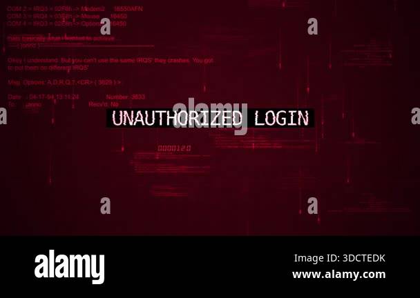 Unauthorized Login Warning Text on hacking background screen V02 Stock ...