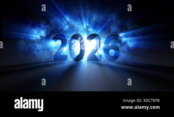 Futuristic 2026 New Year Celebration with Blue Light Rays Energy ...