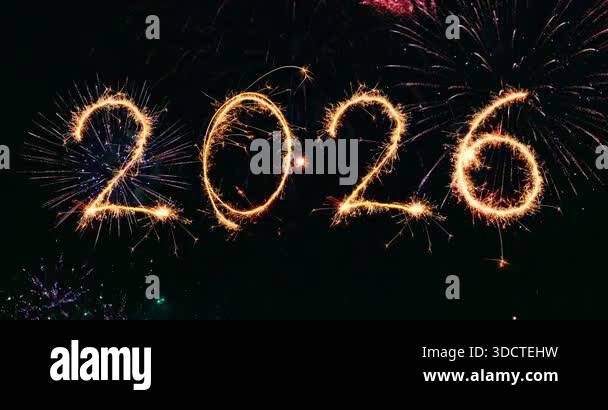 Happy new year 2026 video animation sparklers and fireworks in the ...