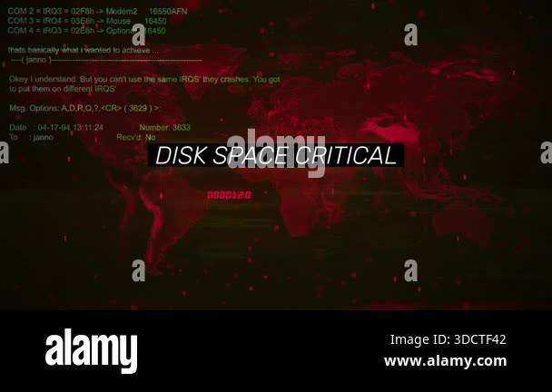 Disk Space Critical Warning Text on hacking background screen Stock ...